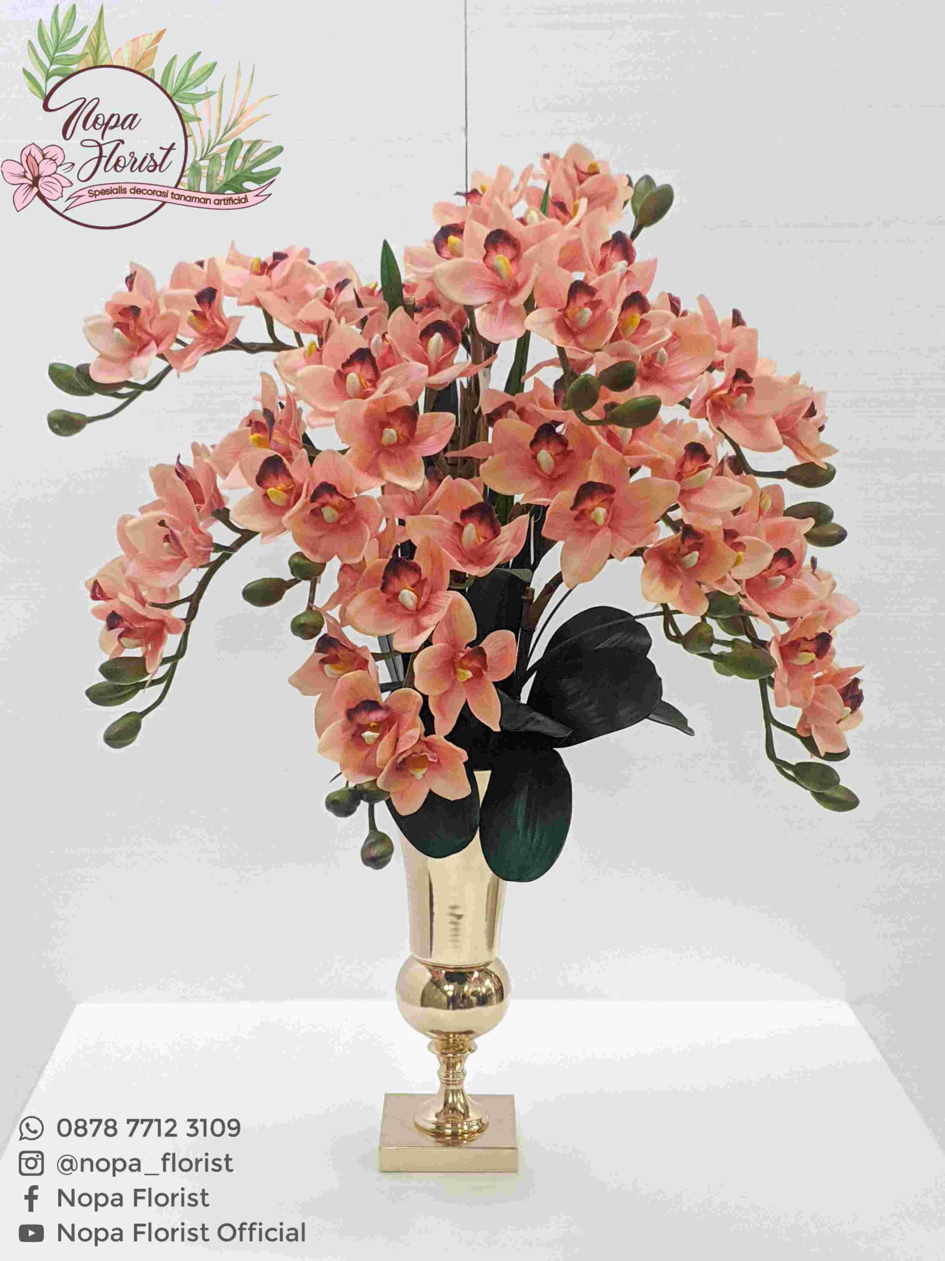 Rangkaian anggrek cymbidium latex artificial warna peach ( NF 09 ...